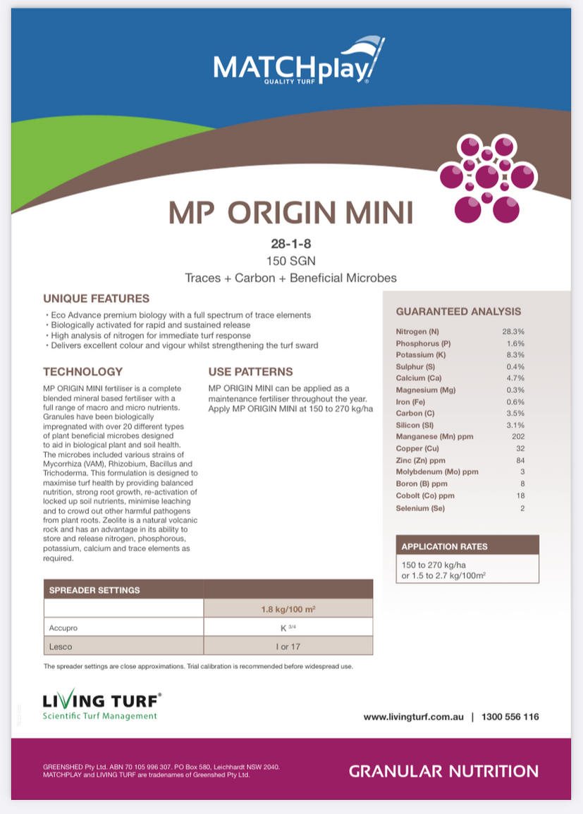 MP Origin Mini (28-1-8) + Biostimulants - 20kg — Hunter Lawn Care Supplies