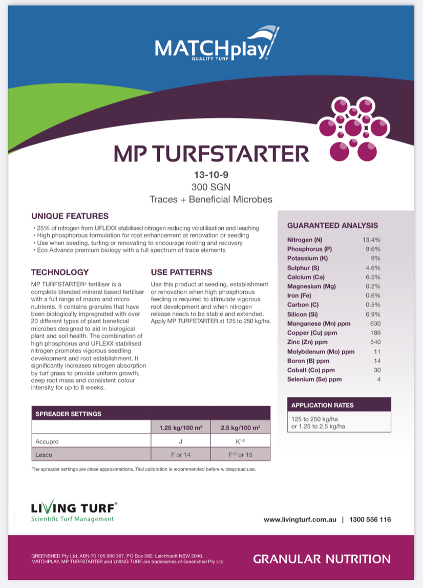 MP Turf Starter Fertiliser (9-13-2) + Biostimulants - 20kg — Hunter ...